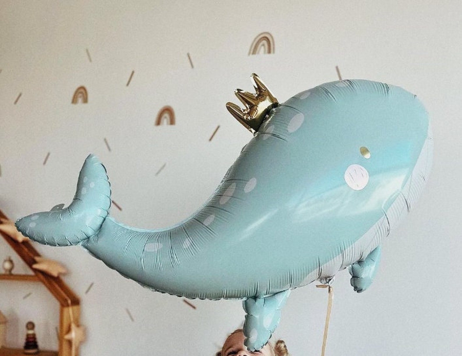 Large Regal Blue Whale Balloon With Crown - Nautical Delight for Baby ...