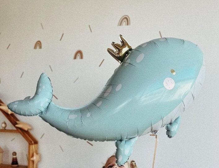 Large Regal Blue Whale Balloon With Crown - Nautical Delight for Baby ...