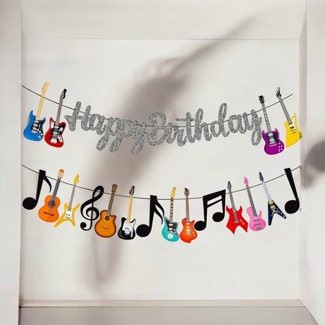 Rockstar Birthday Banner – Music Party Decor With Guitars & Notes, Rock ...