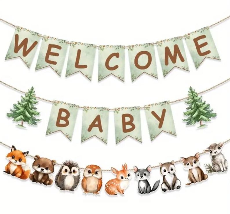 Woodland Welcome Baby Banner – Forest Animal Baby Shower Decoration ...