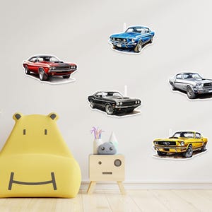 Muscle Car Wall Stickers – Vintage Mustang & Challenger Decal Set 5 ...