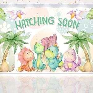 5x3ft Dino 'hatching Soon' Backdrop - Prehistoric Delight for Baby ...