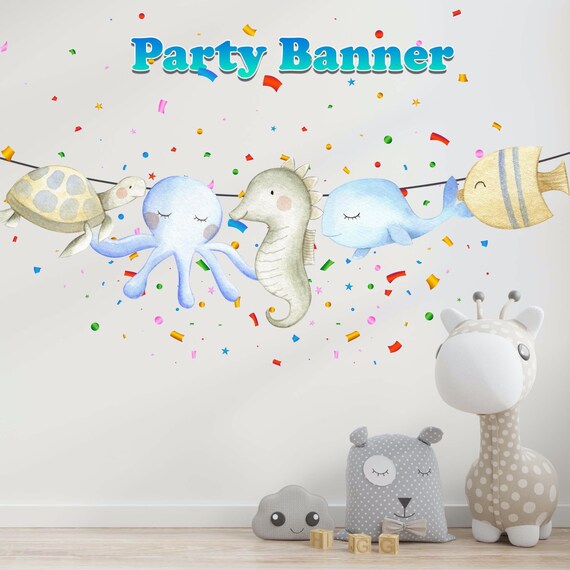 Under the Sea Birthday Banner Cute Watercolor Ocean Party | Etsy
