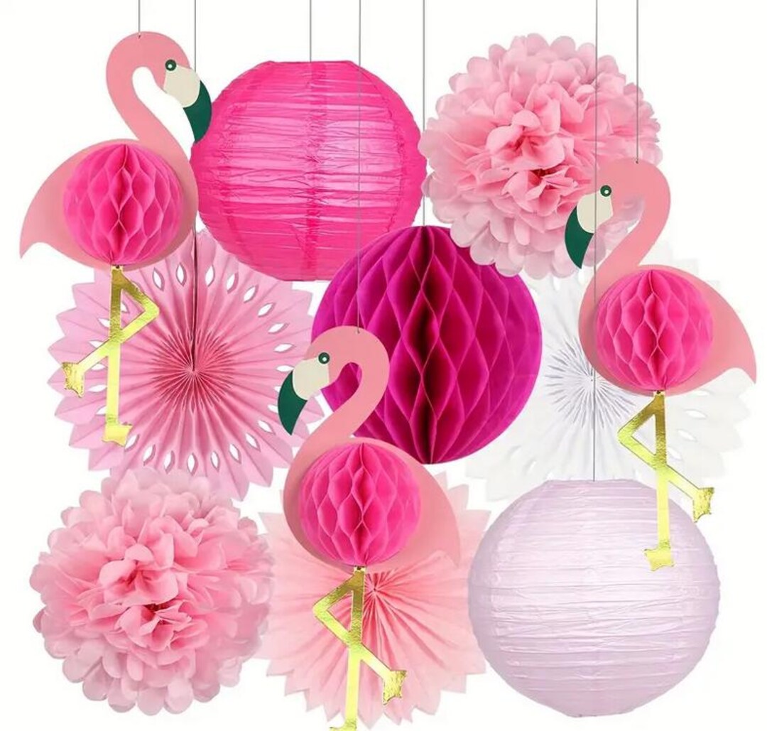 Flamingo Themed Party Decoration Set - Pink Paper Decor With Honeycomb ...