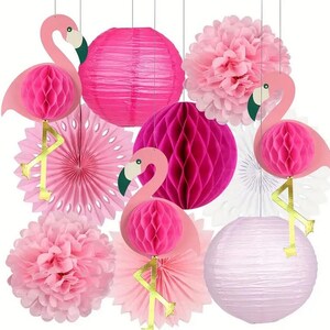Flamingo Themed Party Decoration Set - Pink Paper Decor With Honeycomb ...