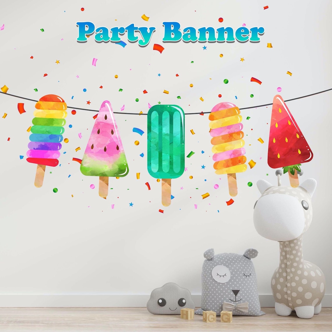 Popsicle Birthday Banner Cute Ice Cream Friends Party Supplies - Etsy