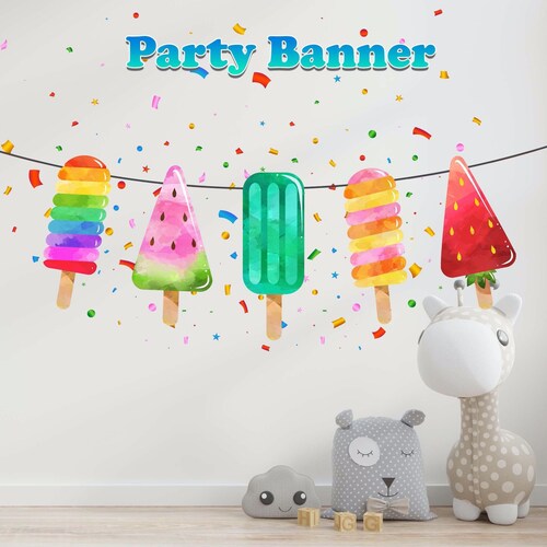 Popsicle Birthday Banner Cute Ice Cream Friends Party Supplies - Etsy