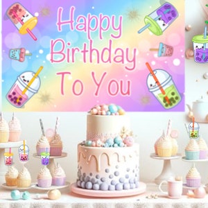 Boba Pool Party Birthday Banner Summer Milk Tea Theme Party Supplies ...