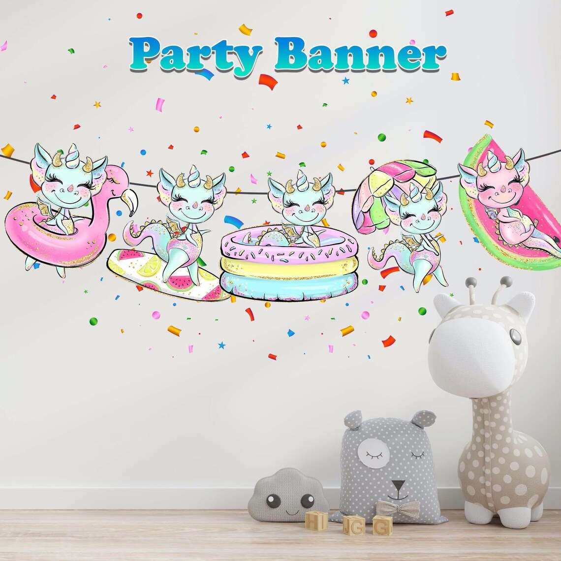 Cute Dragons Birthday Banner Baby Dragon Pool Party Theme - Etsy