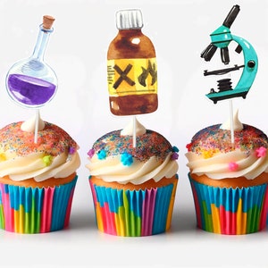 Science Cupcake Toppers | Science Lab Party Supplies for Birthday and ...