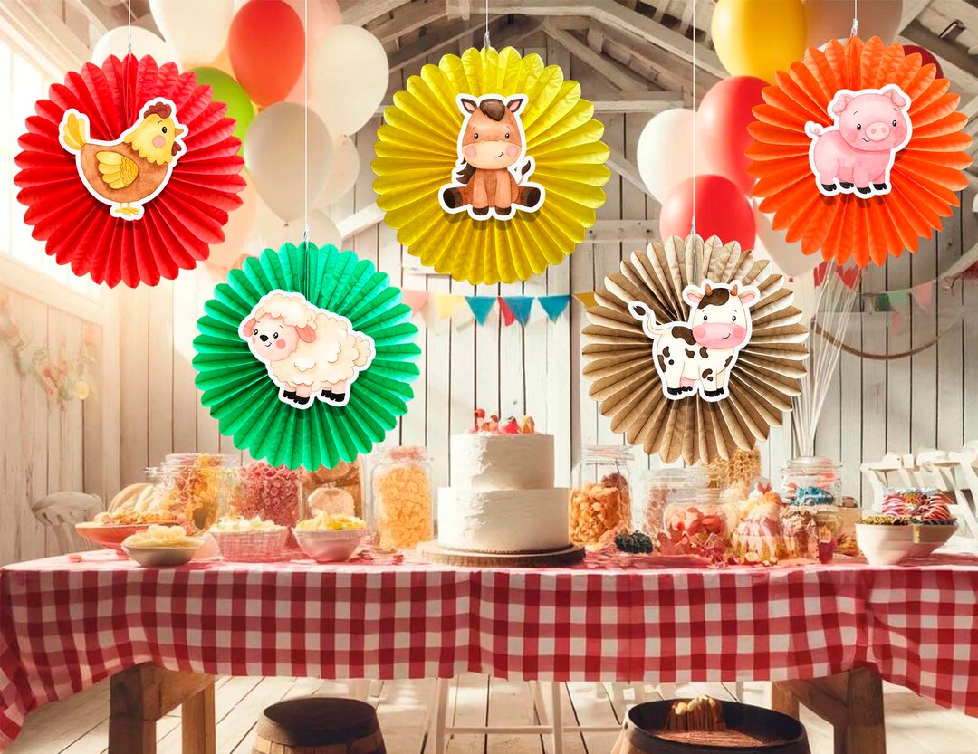 5 Pcs Farm Animals Tissue Hanging Fans Set, 12-inch, Perfect for ...
