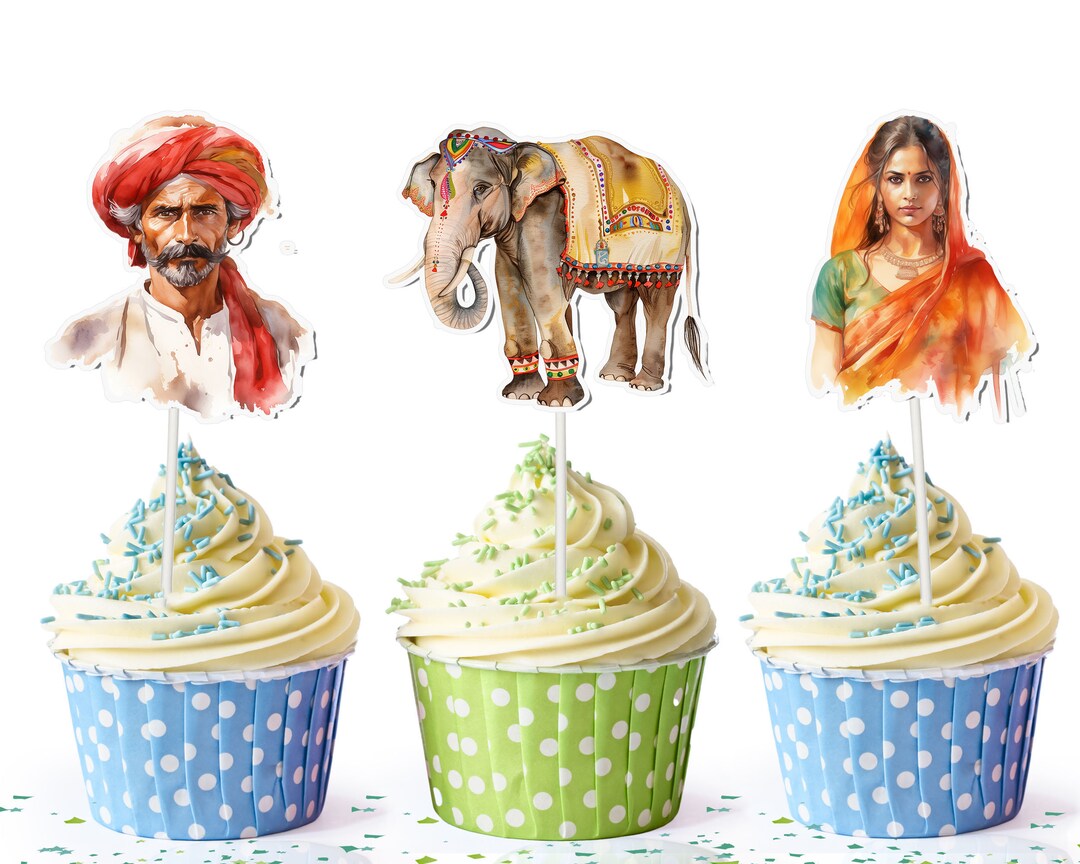 India-themed Cupcake Toppers - Set of 10 | Cultural Party Decorations ...