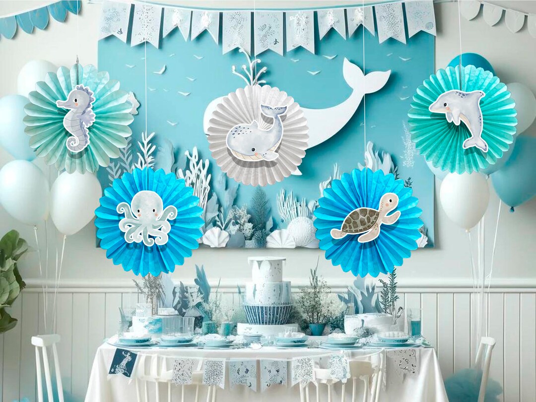 5 Pcs Ocean Pastel Tissue Hanging Fans Set, 12-inch, Perfect for ...