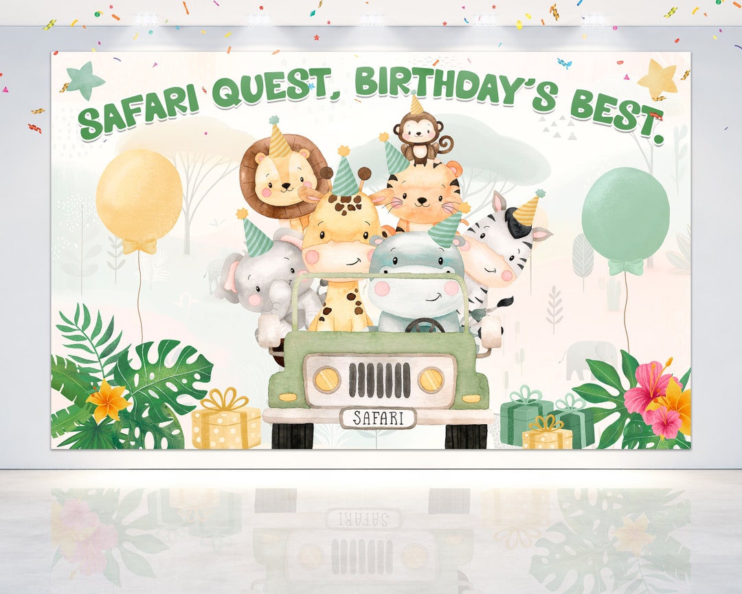 Enchanting Safari Quest - Jungle Animals Birthday Backdrop 5x3 FT for ...