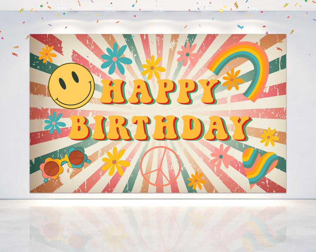 5x3ft Groovy Backdrop for Birthday Party Decoration. Retro Floral ...