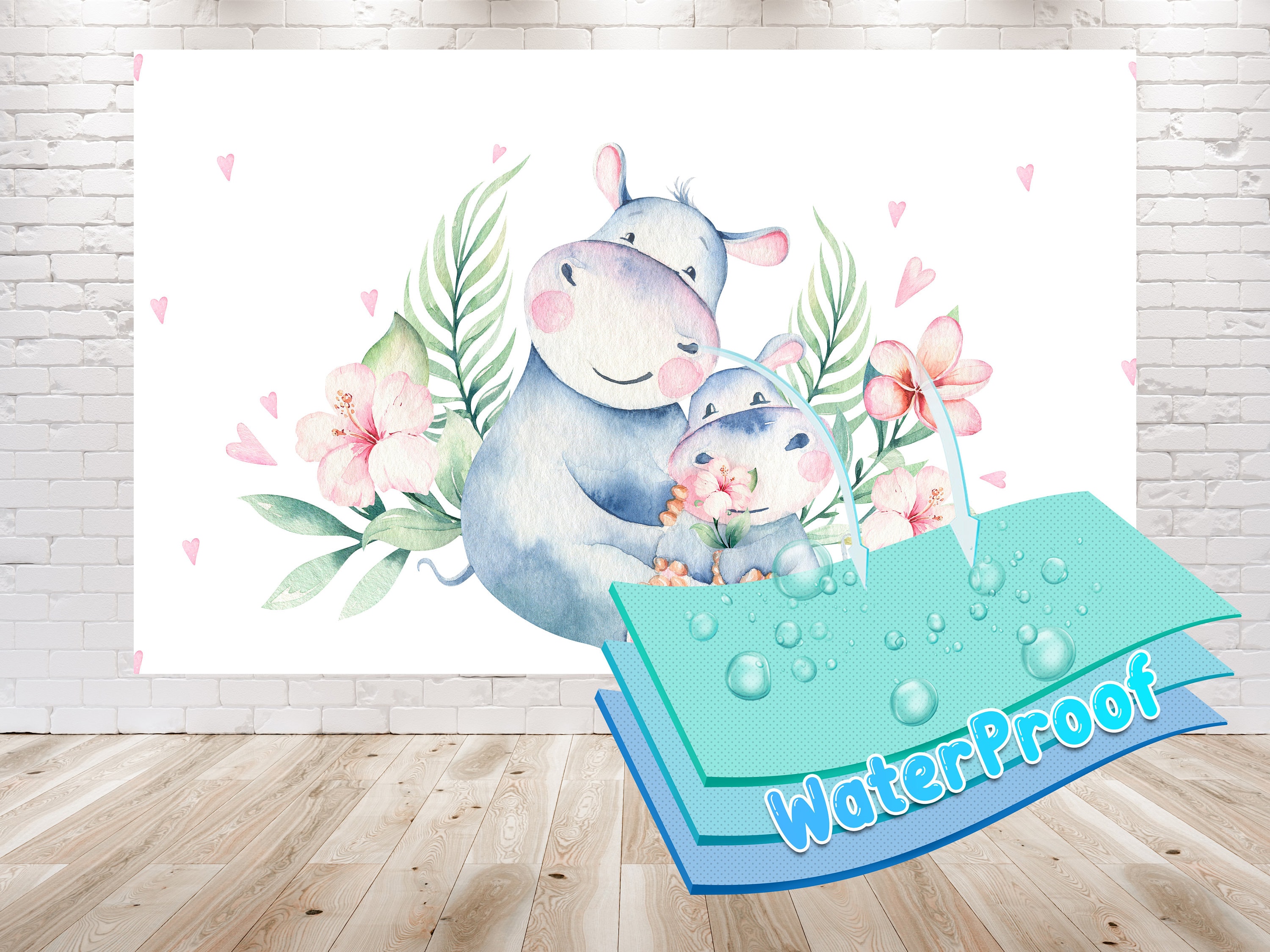 5x3ft Hippo Party Backdrop for Birthday Party Decoration. Hippopotamus ...