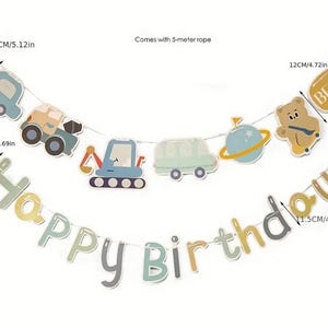 Car Children's Birthday Party Banner - Pastel Vehicle Garland for Kids ...