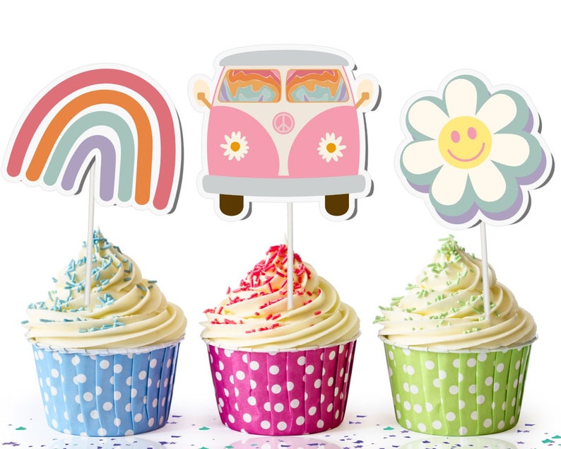 10 Pcs Groovy Retro Cupcake Toppers - Funky Cake Decorations for ...