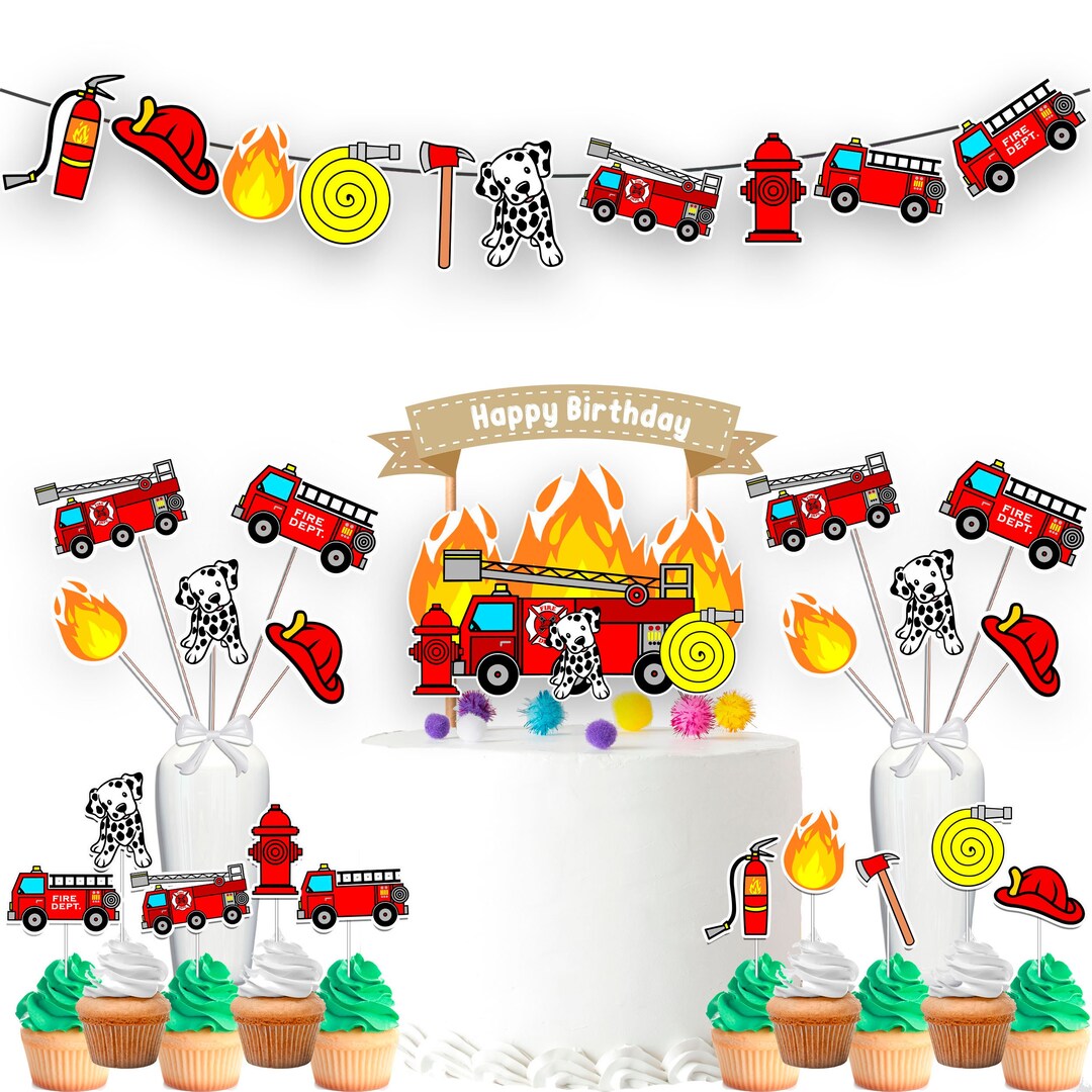 Firefighter Birthday Decoration Set , Fire Truck Bundle Theme Party ...
