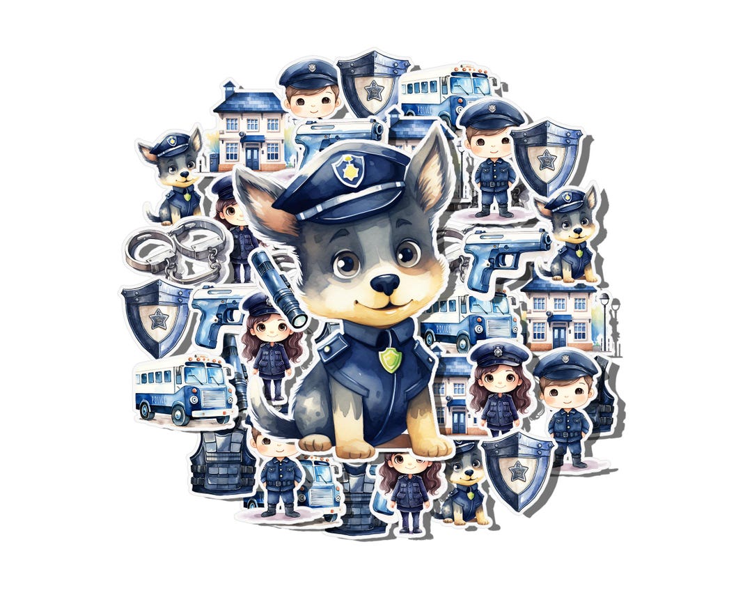 Police Sticker Set – 20-piece Cute Police Dog & Officer Stickers ...