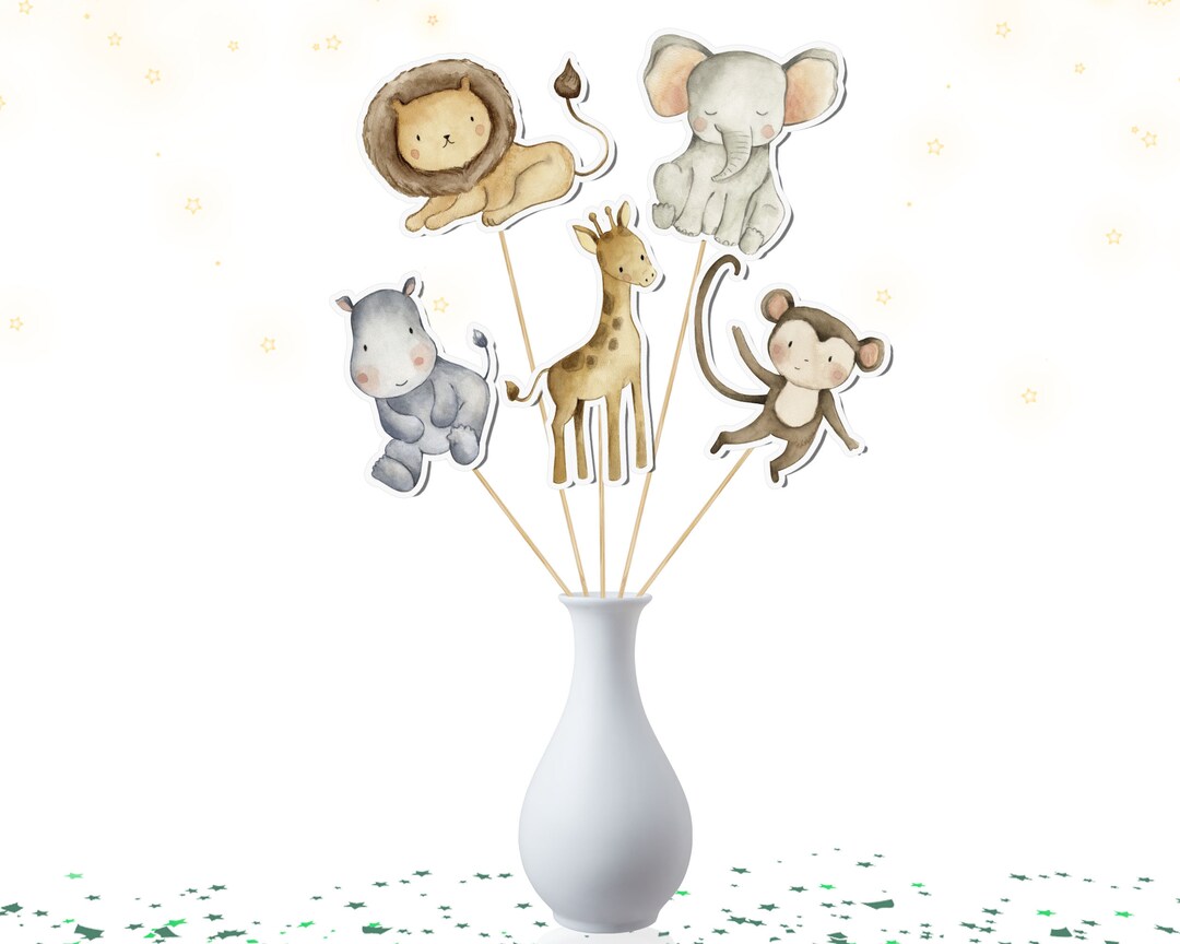 5 Pcs Pastel Jungle Animals Table Centerpieces - Ideal for Enchanting ...