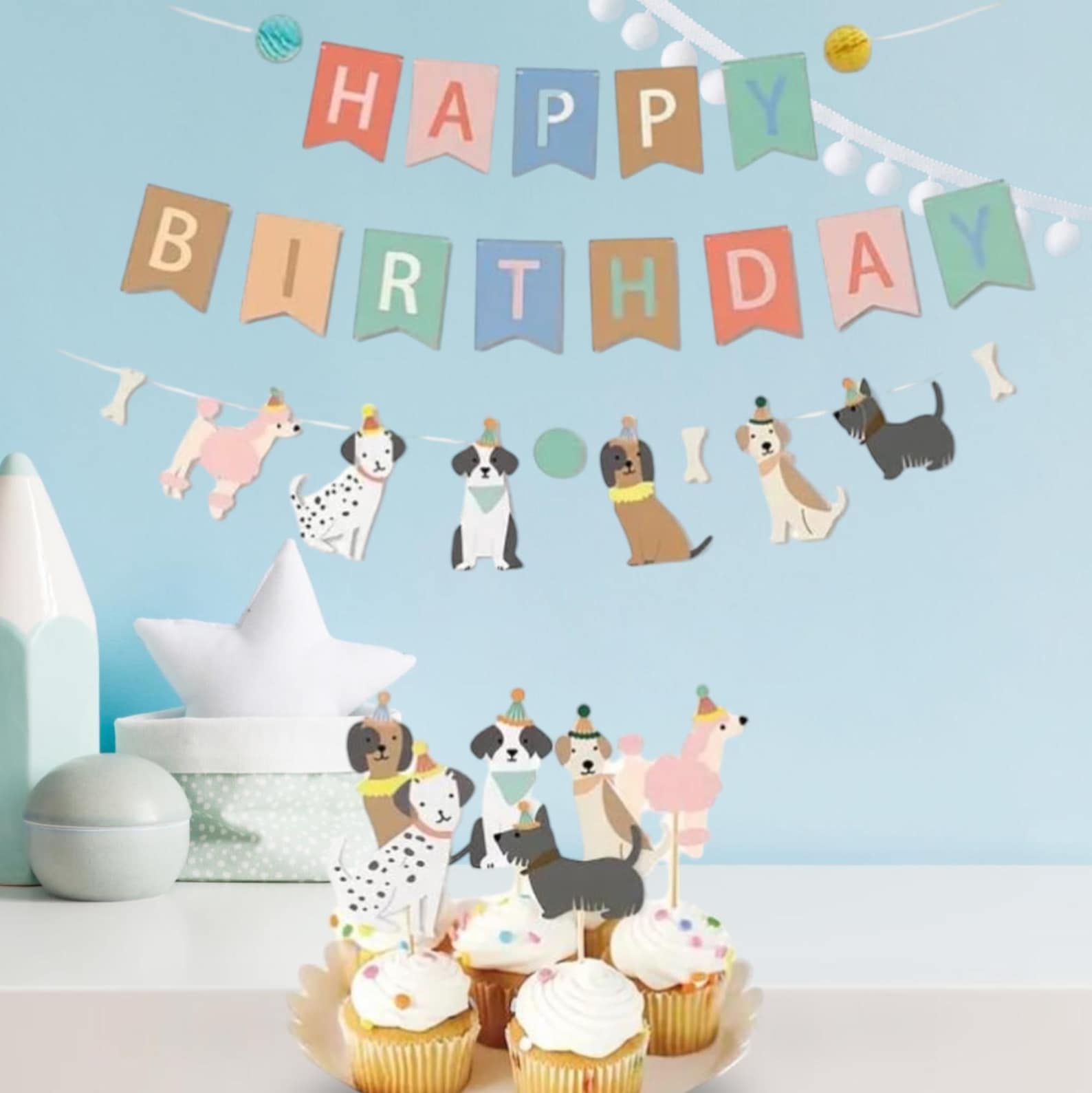 Dog-themed Birthday Party Kit - Colorful 'happy Birthday' Banner and ...