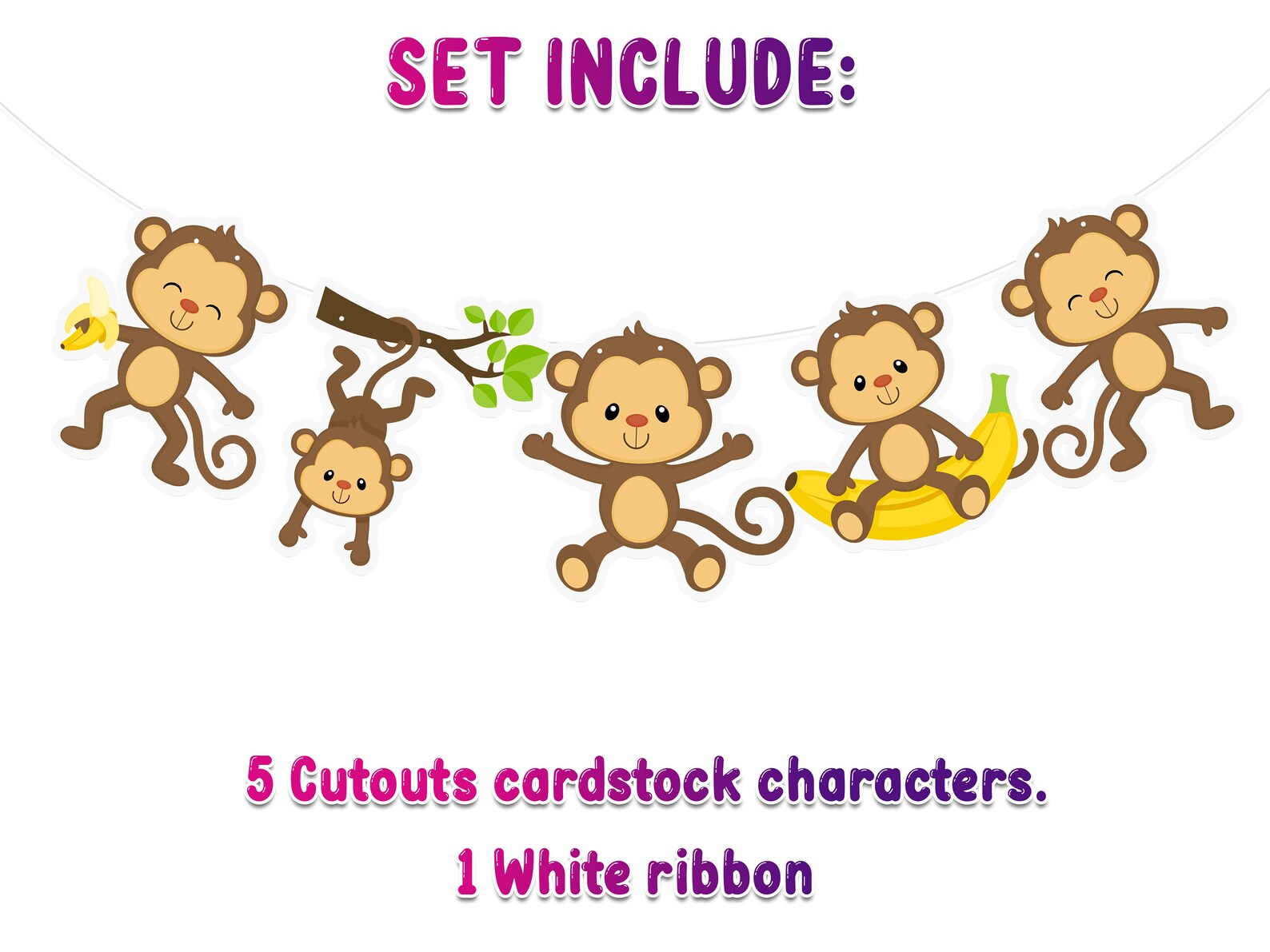 Monkey Jungle Animals Birthday Banner Cute Zoo Animals Party Supplies ...