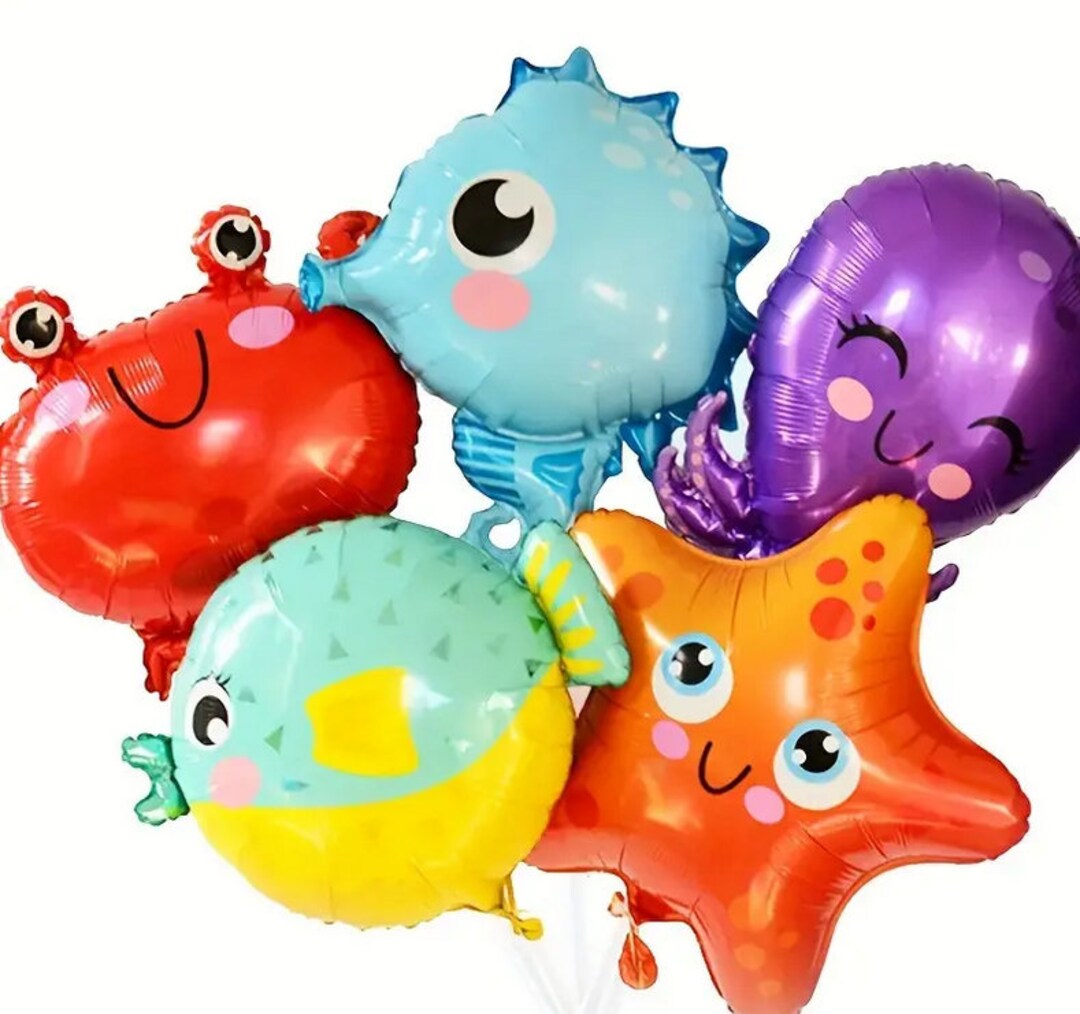 Under the Sea Balloon Set - 5 Piece Marine Animal Foil Balloons for ...
