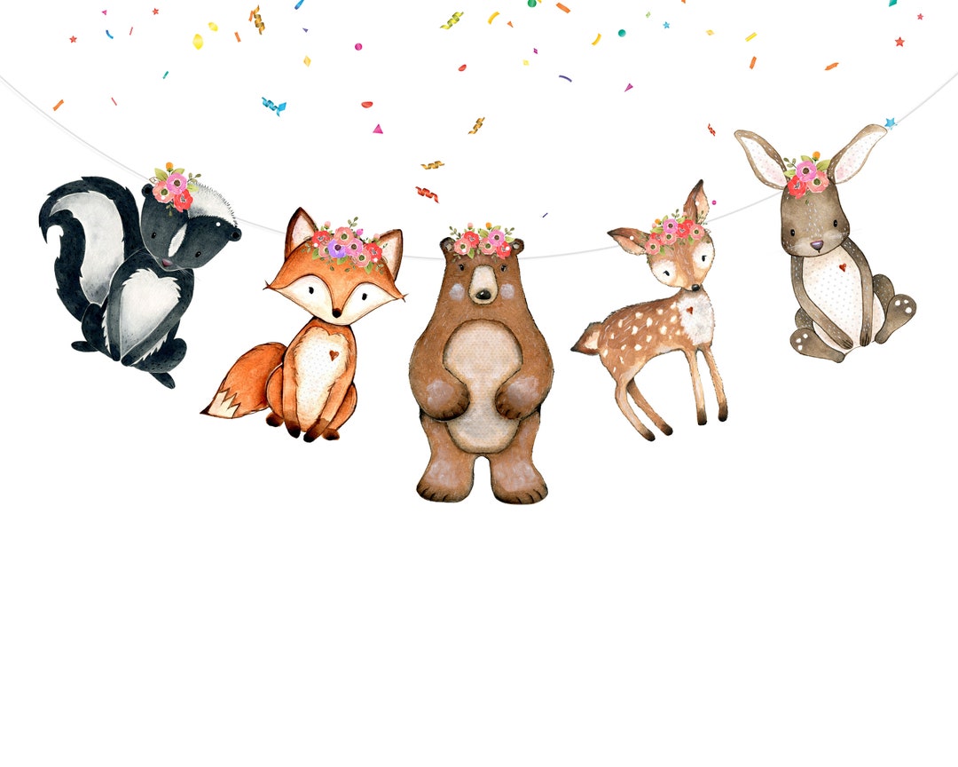 Woodland Animals Banner for Girls. Forest Animals Party Decorations for ...