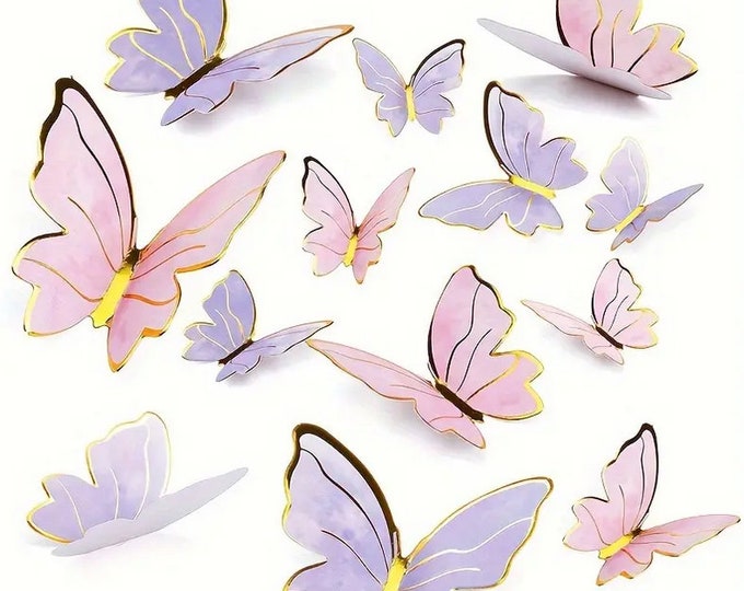 40pcs Whimsical Butterfly Cake Topper Set - 3D Pink and Purple Paper ...