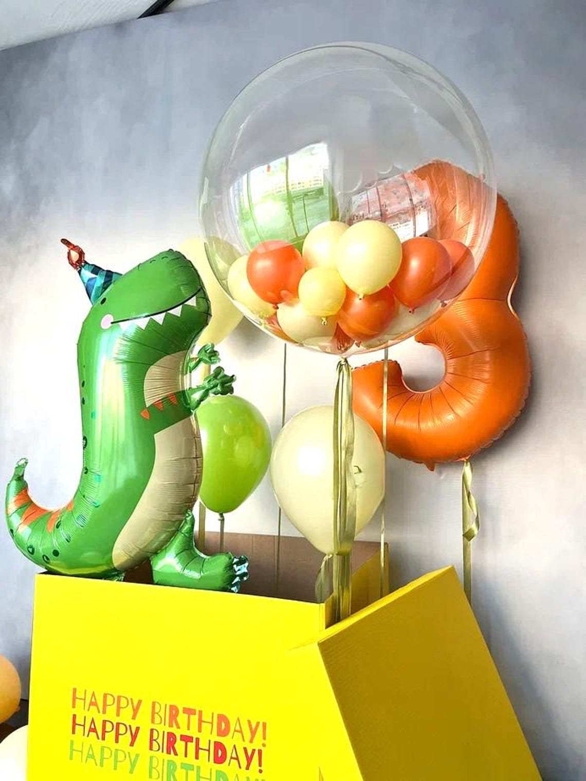 Dinosaur Balloon Set – Green Orange Dino Birthday Balloons for Boy ...