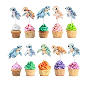 10 PCS Party Sea Turtles Cupcake Toppers - Dive Into Ocean-inspired ...