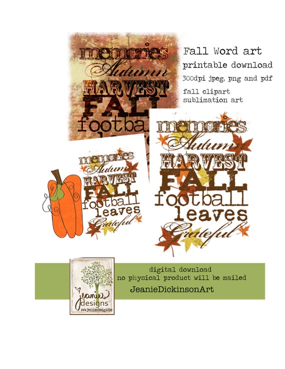 Fall Word Art Design Printable 300dpi Jpeg and Pdf Png - Etsy