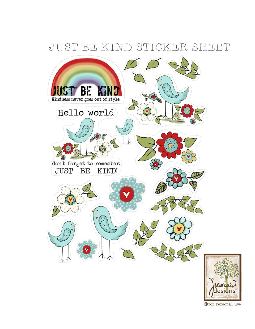Just Be Kind Print and Cut Sticker Sheet SVG, DXF, Silhouette Studio ...