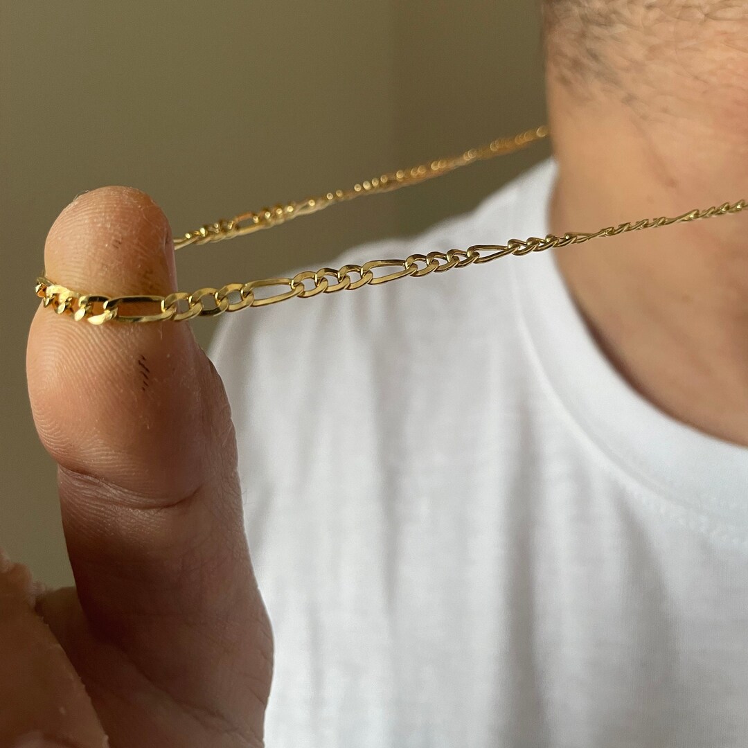 14K GOLD FIGARO CHAIN Necklace for Men Body Chain Men Jewelry Gold ...