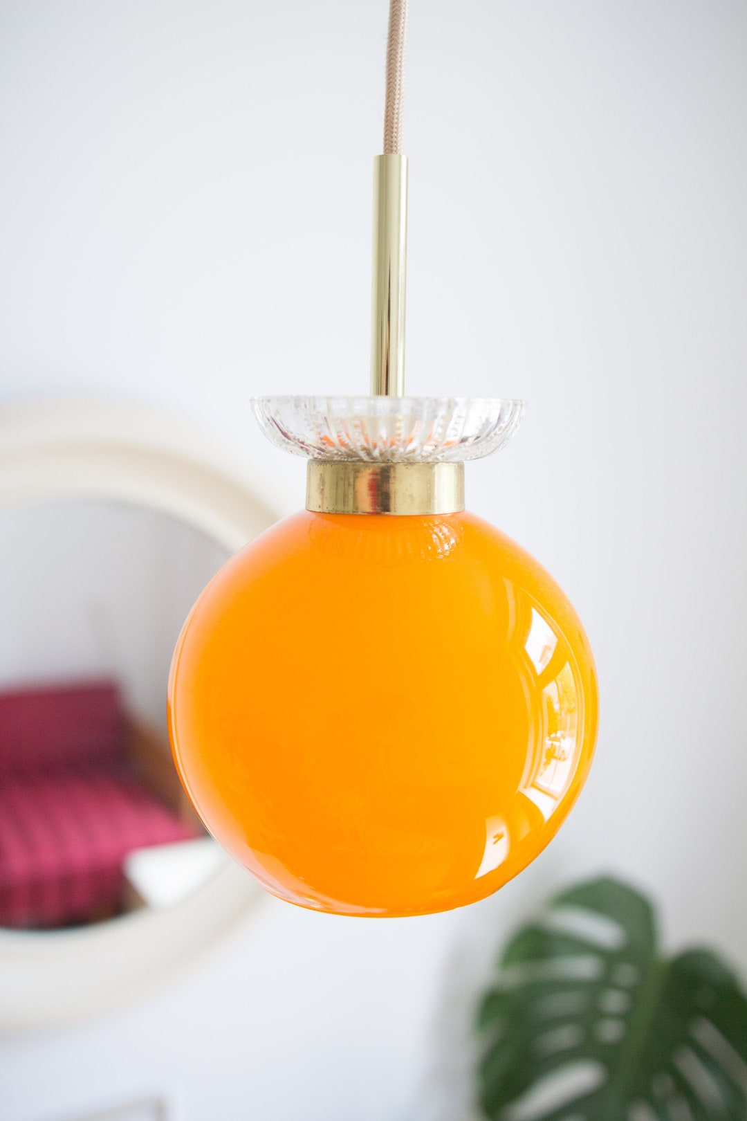 SARA Pendant Lamp * MCM Hanging Light * Orange * Mini * Vintage Ceiling ...