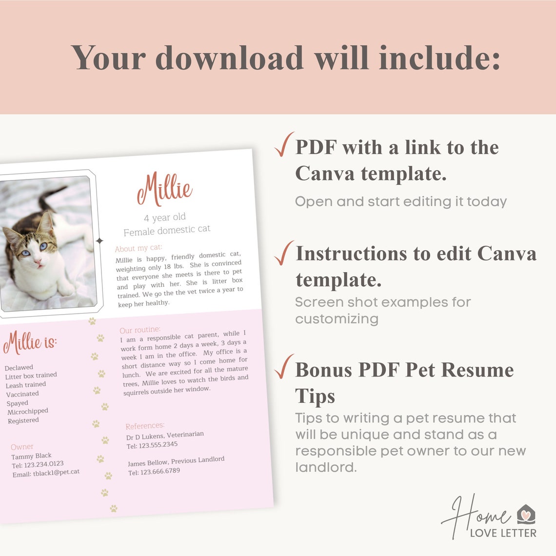 Cat Bio Resume One Pager Renting Pet Profile Foster Cat Bio - Etsy