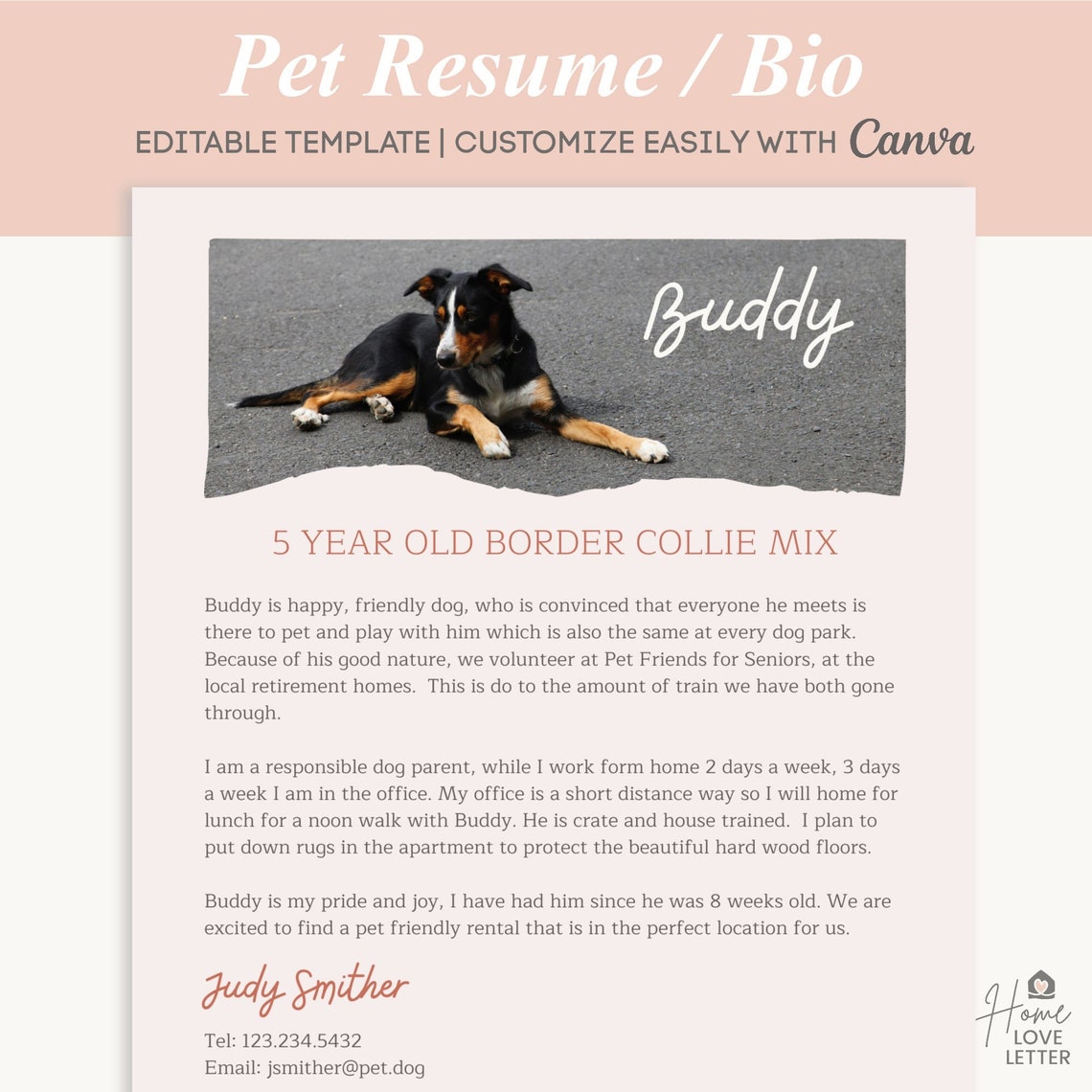Dog Bio Resume Pet One Pager Renting Pet Profile Foster Cat - Etsy