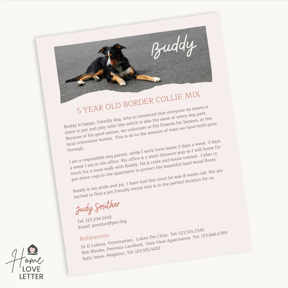 Dog Bio Resume Pet One Pager Renting Pet Profile Foster Cat - Etsy