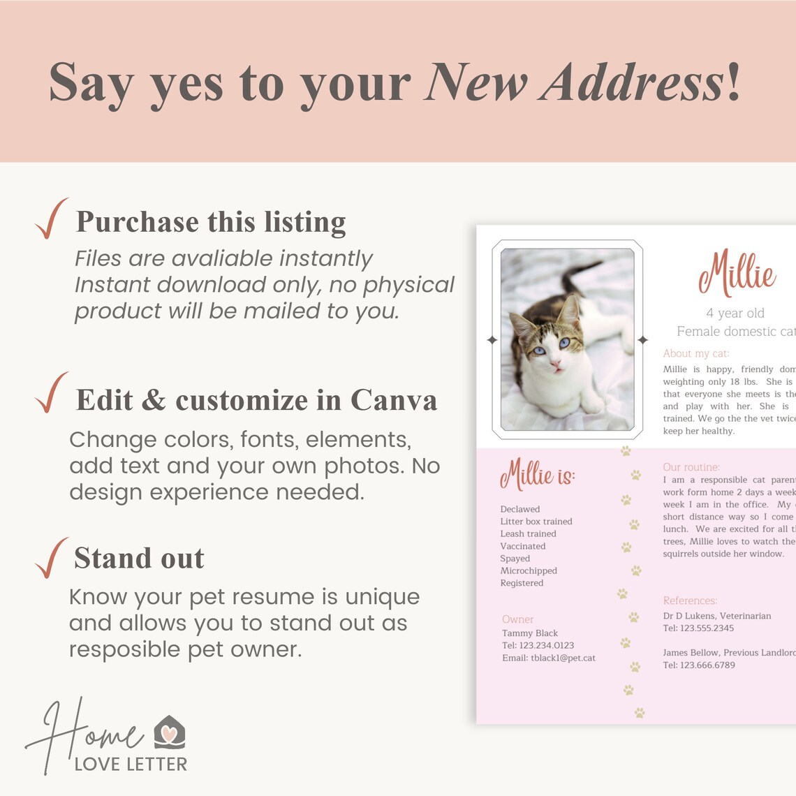 Cat Bio Resume One Pager Renting Pet Profile Foster Cat Bio - Etsy