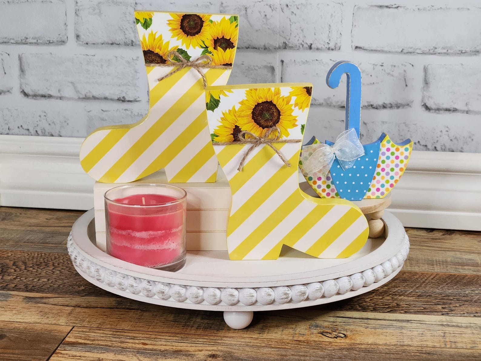Spring Tiered Tray Decor, Wooden Rain Boots, Spring Rain Boots, Spring ...