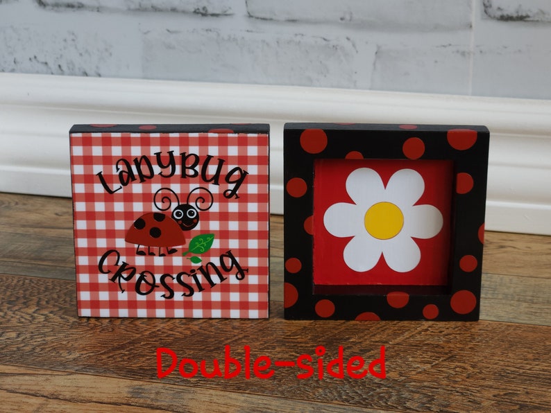 Ladybug Tiered Tray Decor, Wood Ladybug Decor, Wood Flower Decor ...
