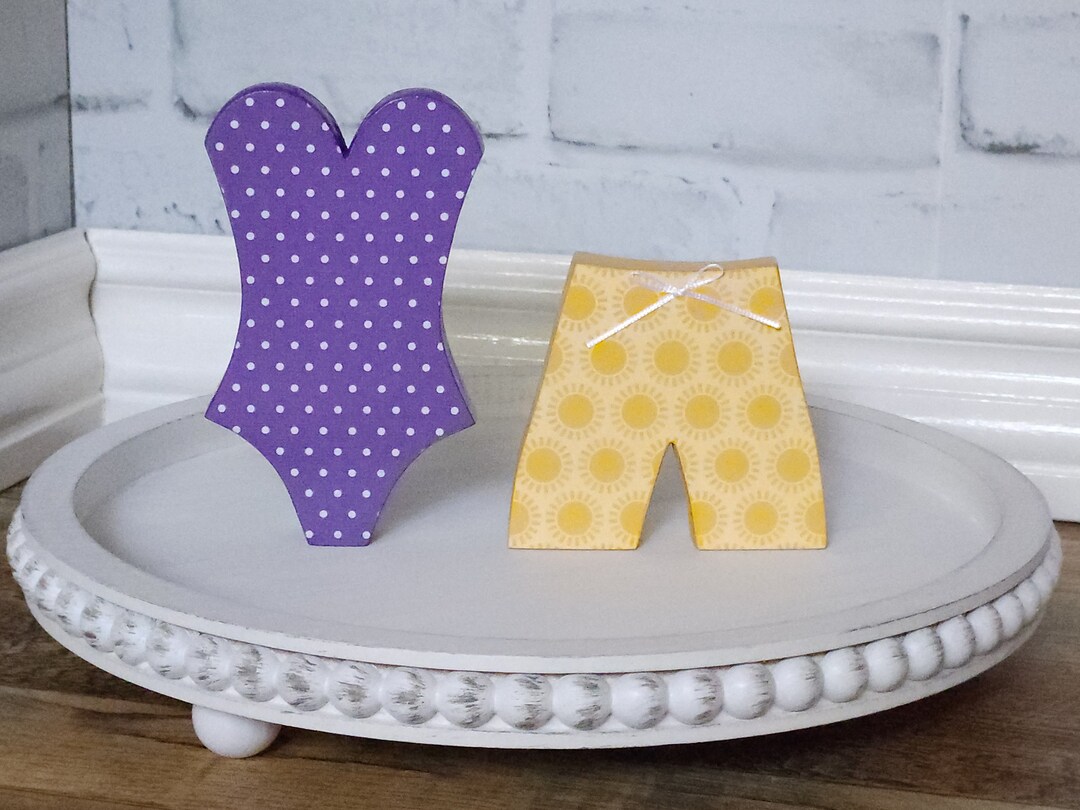 Wood Swim Suits, Wood Bathing Suits, Summer Decor, Tiered Tray Decor ...