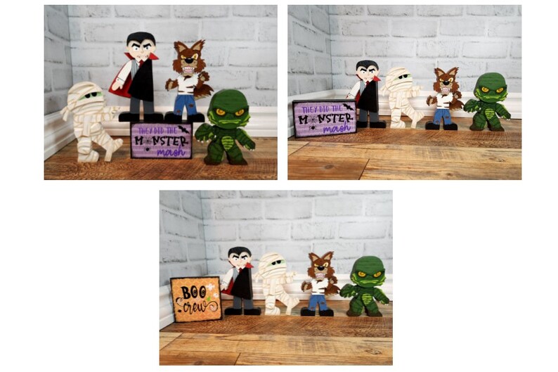 Monster Mash Tiered Tray Decor, Halloween Tiered Tray, Dracula, Wolfman ...