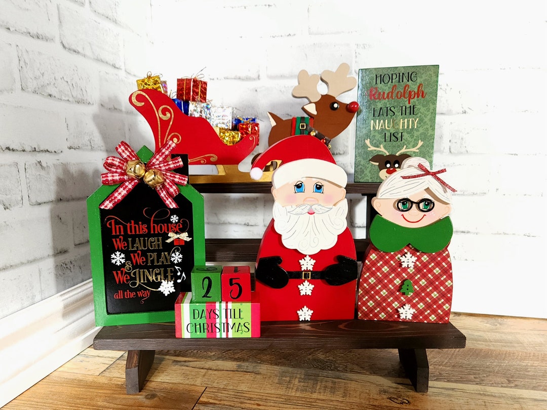MADE TO ORDER Christmas Tiered Tray, Santa, Mrs Claus, Rudolph ...