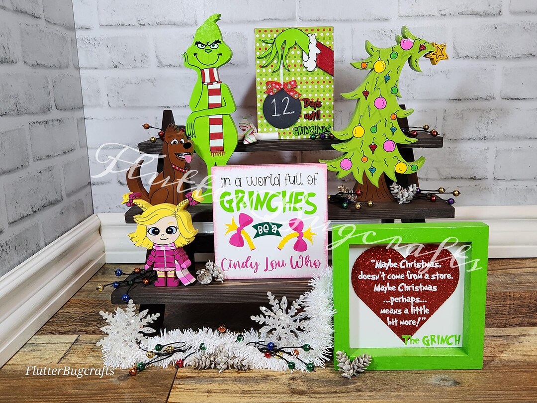 Christmas Tiered Tray Decor, Grinch Inspired Tiered Tray, Grinchmas Set ...