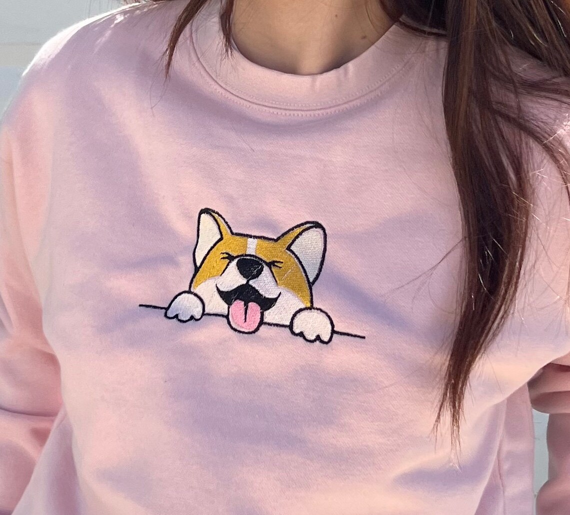 Corgi Embroidered Pink Crewneck Super Fluffy Corgi Corgi Dog - Etsy