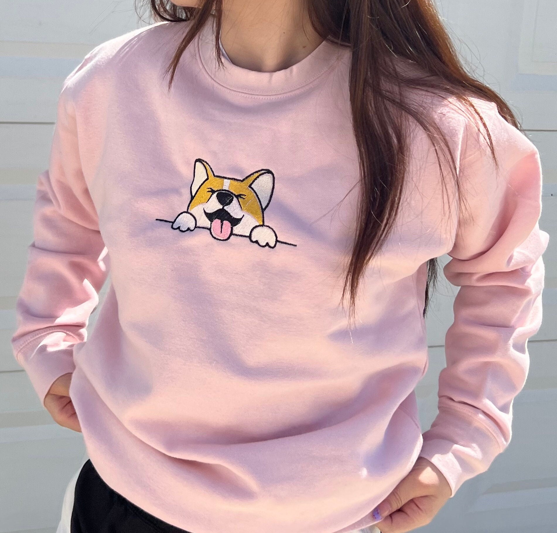 Corgi Embroidered Pink Crewneck Super Fluffy Corgi Corgi Dog - Etsy