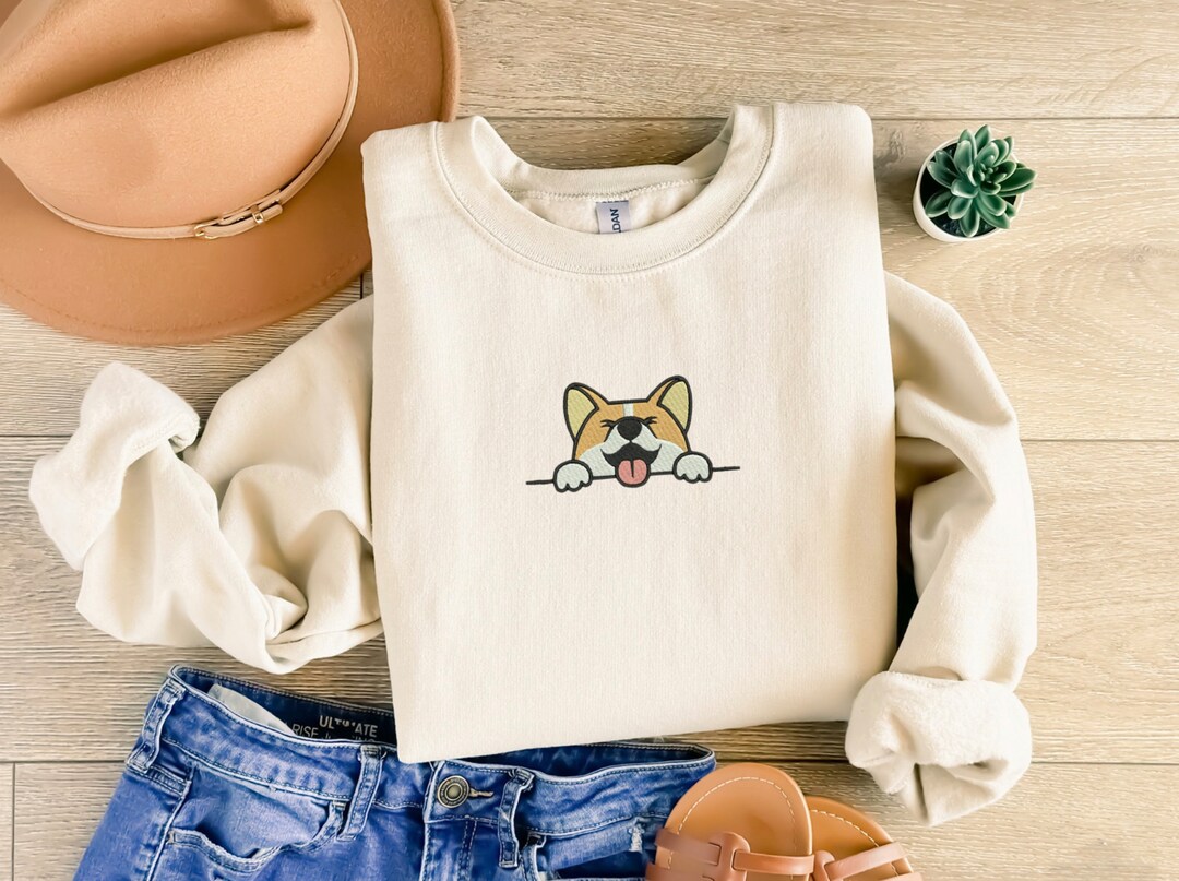 Corgi Embroidered Pink Crewneck Super Fluffy Corgi Corgi Dog - Etsy