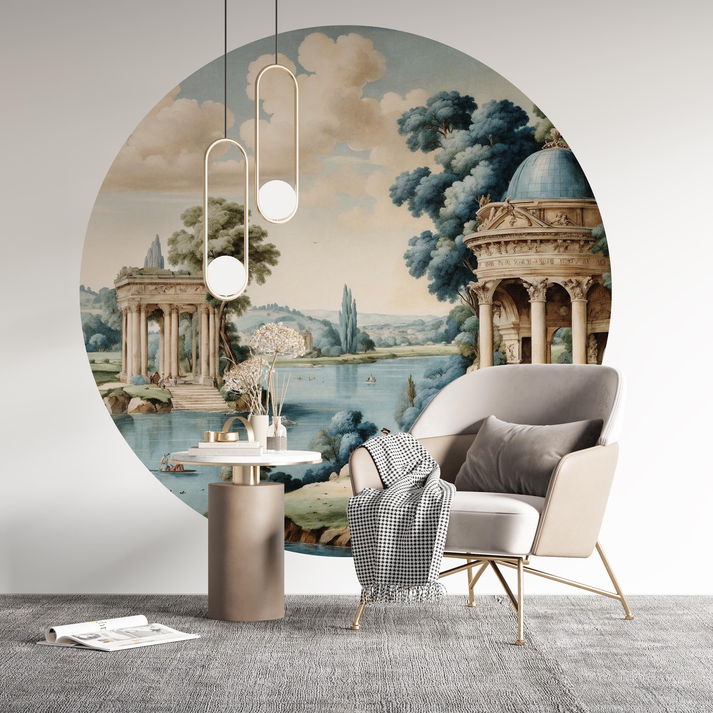 Vintage Round Wallpaper, Circle Sticker, Peel N Stick, Wall Art Decor ...